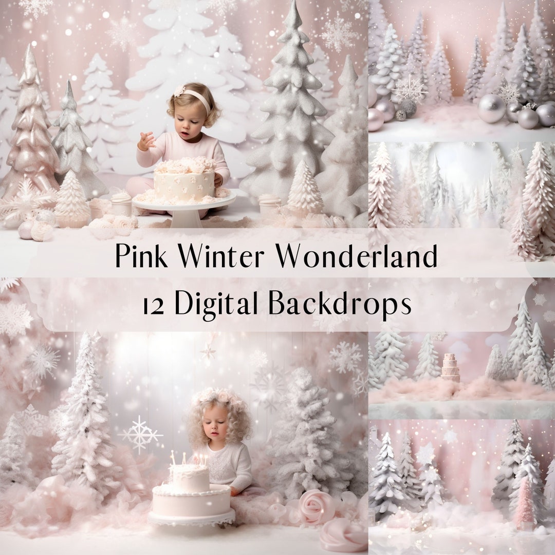 Pink Winter Wonderland Digital Backdrops, Composite Backgrounds ...