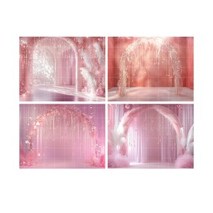 Pink Feather Gem Arch Digital Backdrops, Maternity Portrait Backgrounds ...