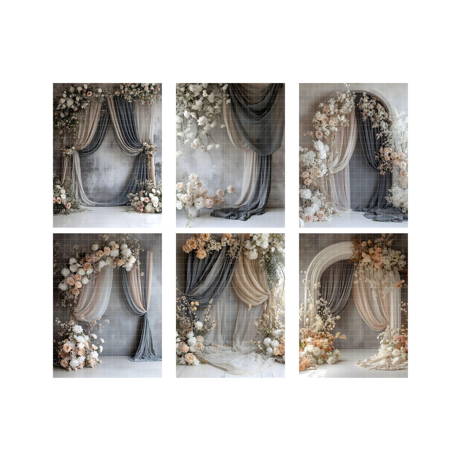 Grey Beige Floral Drapery Digital Backdrops, Maternity Wedding Portrait ...