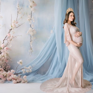 Romantic Blue Pink Digital Backdrops, Maternity Wedding Portrait ...