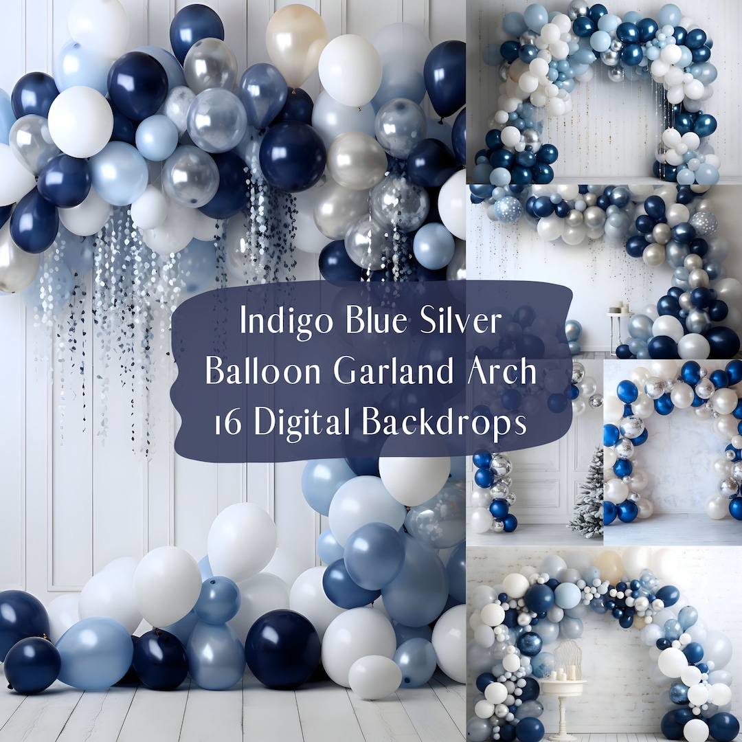 Blue Silver Balloon Garland Digital Backdrops, Family Kids Maternity ...