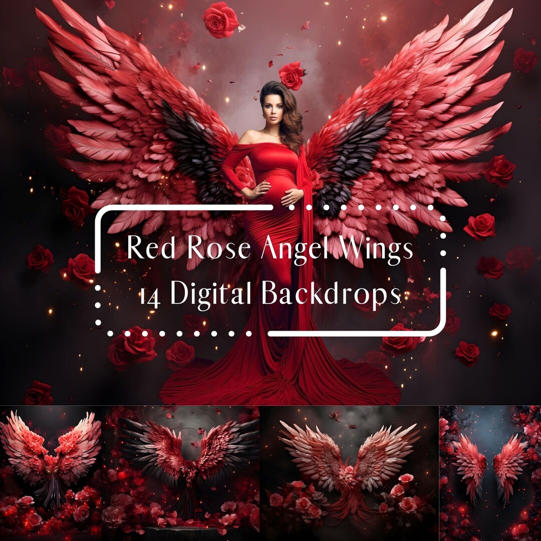 Red Rose Angel Wings Digital Backdrops, Maternity Boudoir Background ...