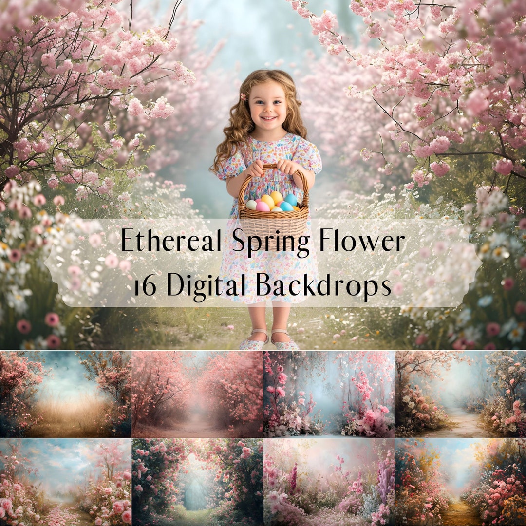 Ethereal Spring Flower Digital Backdrops, Fine Art Portrait Photography ...