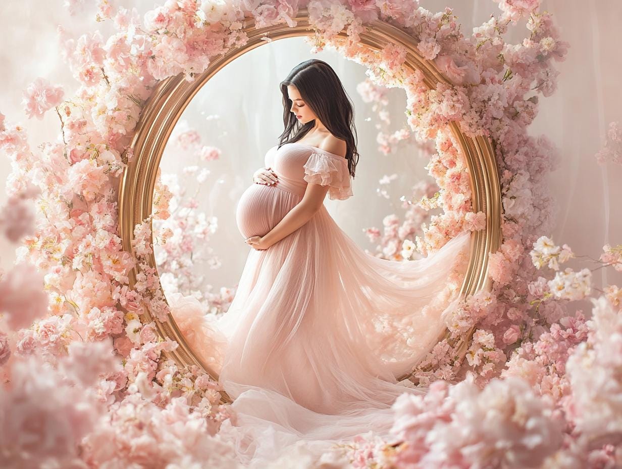Pink Floral Mirror Frame Digital Backdrops, Romantic White Rooms ...