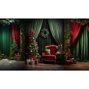 Classic Green Christmas Digital Backdrops, Outdoor Backdrops Holiday ...