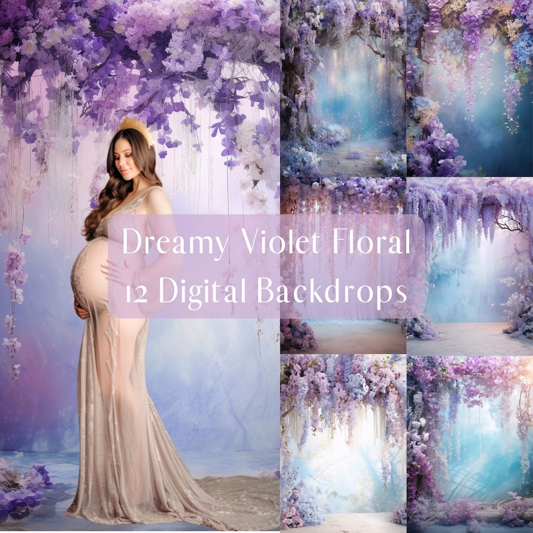 12 Dreamy Violet Floral Digital Backdrops, Photoshop Texture Overlays ...