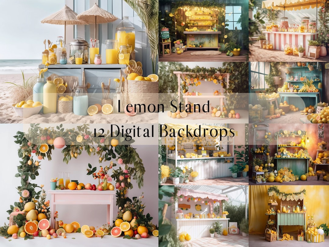 12 Lemon Stand Digital Backdrops, Photoshop Overlays, Kids Portrait ...