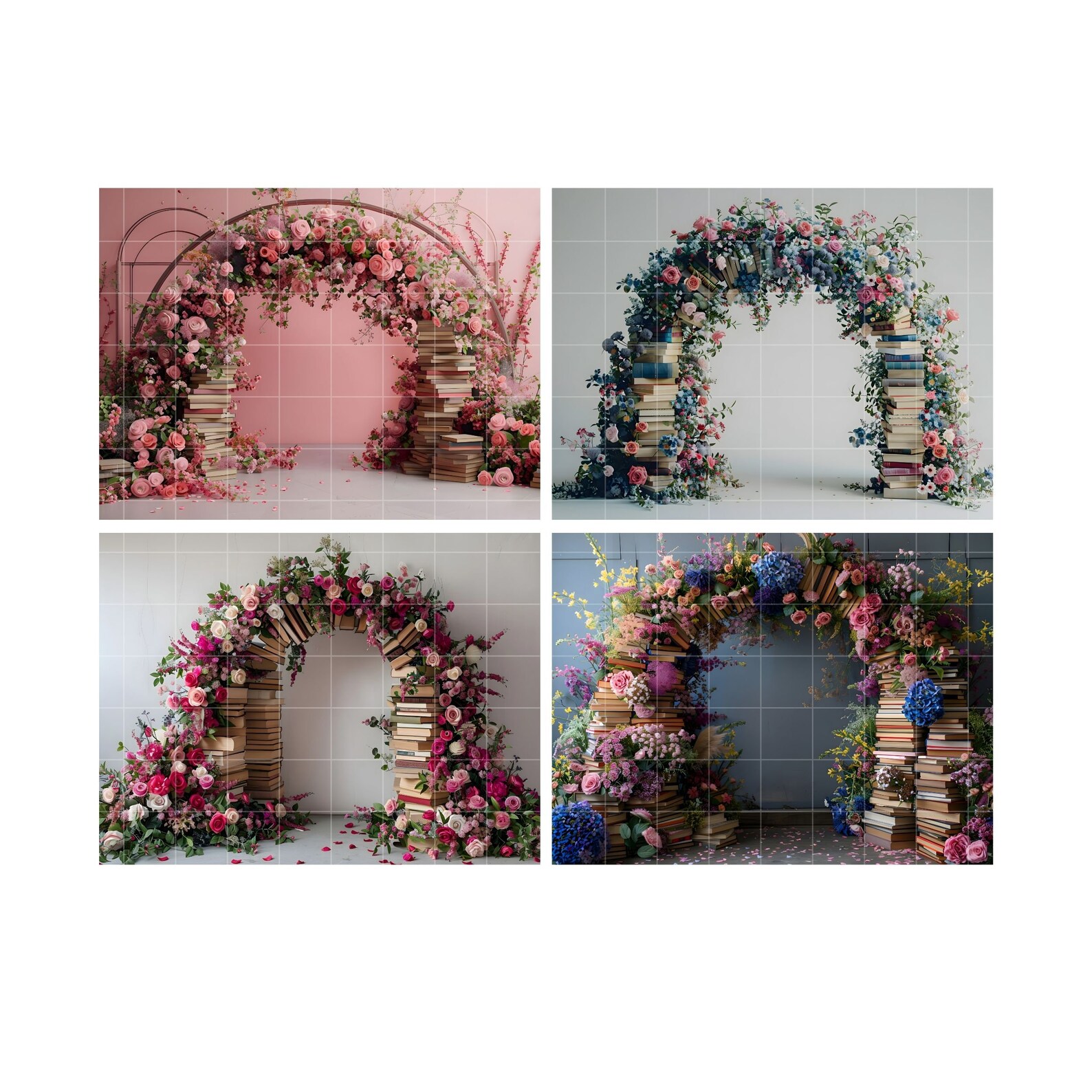 Floral Books Arch Digital Backdrop Bundle, Studio Backdrops, Photoshop ...
