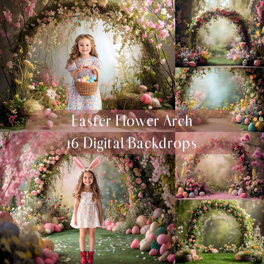 Easter Flower Arch Digital Backdrops, Easter Photo Props, Spring Photo ...