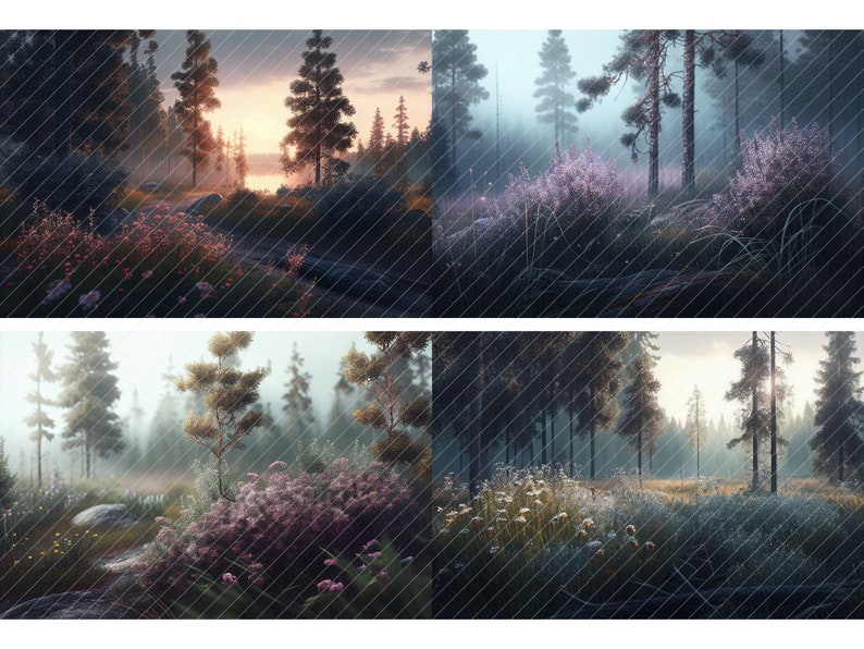 12 Flower Meadow and Forest Digital Backdrops, Photoshop Overlays ...