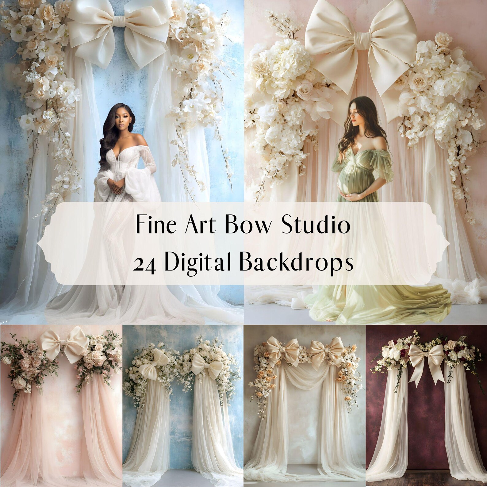 Fine Art Bow Floral Studio Digital Backdrops, Maternity Background ...