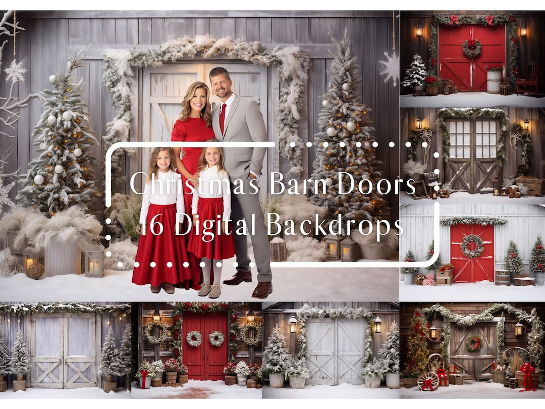 Christmas Barn Doors Digital Backdrops, Studio Backdrops Holiday Winter, Photoshop Overlays ...