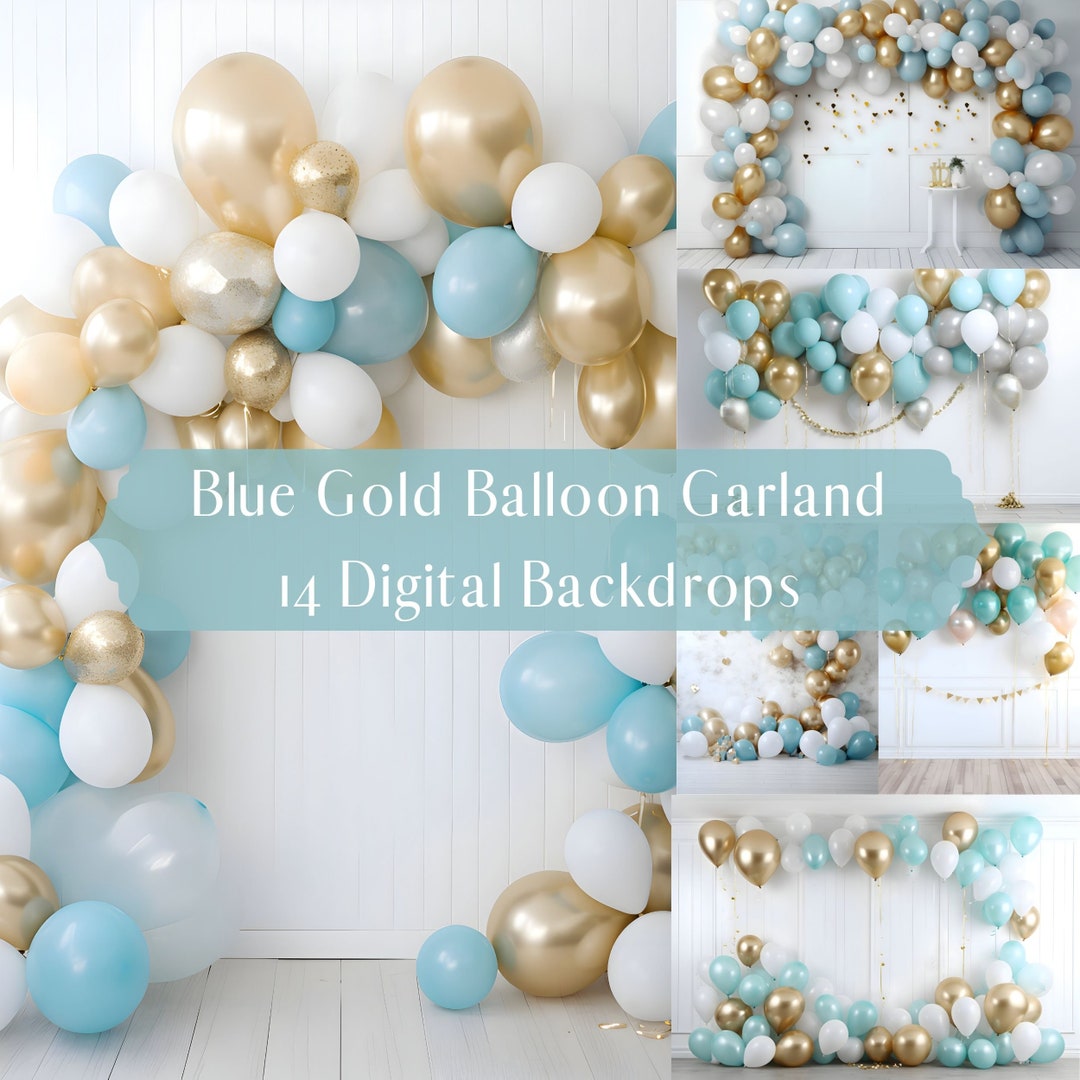 Blue Gold Balloon Garland Digital Backdrops, Family Kids Maternity ...