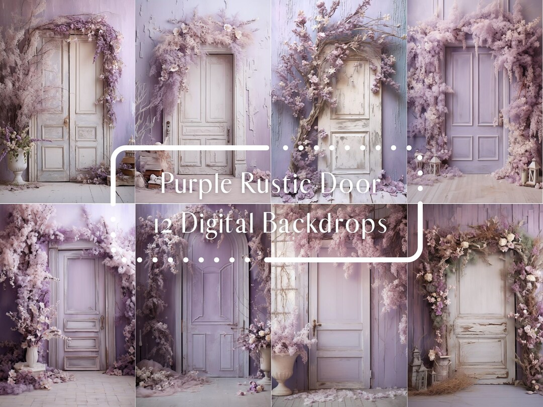 12 Purple Rustic Door Digital Backdrops, Photoshop Overlays, Maternity ...