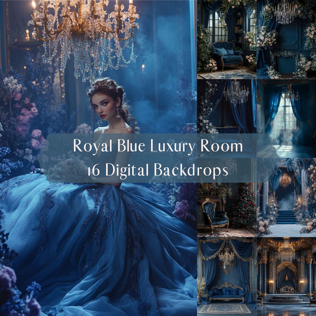 Royal Blue Luxury Room Digital Backdrops, Maternity Wedding Backdrop ...