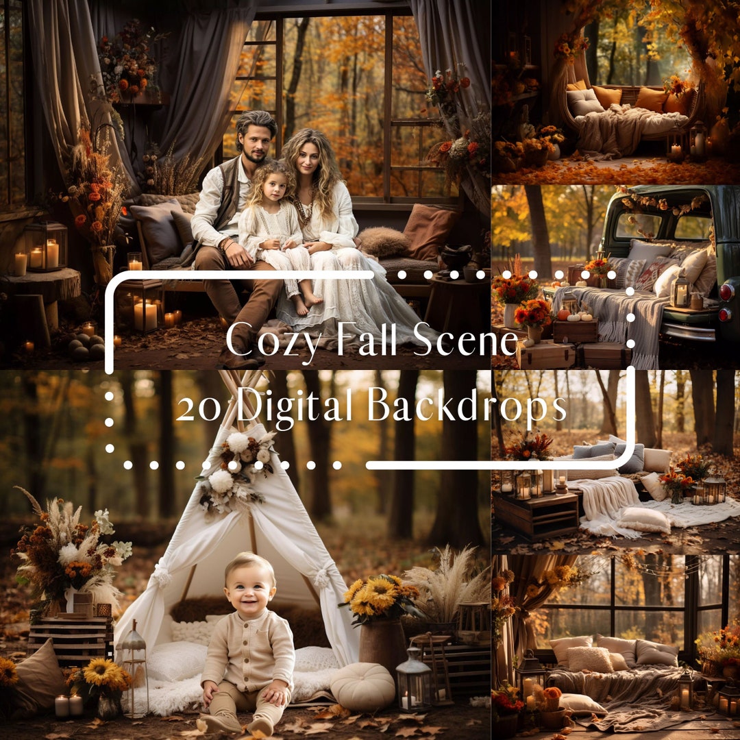 Cozy Fall Woods Digital Backdrops, Composite Digital Background, Studio ...