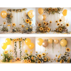 Sunflower Balloon Arch Digital Backdrops, Birthday Party, Cake Smash ...