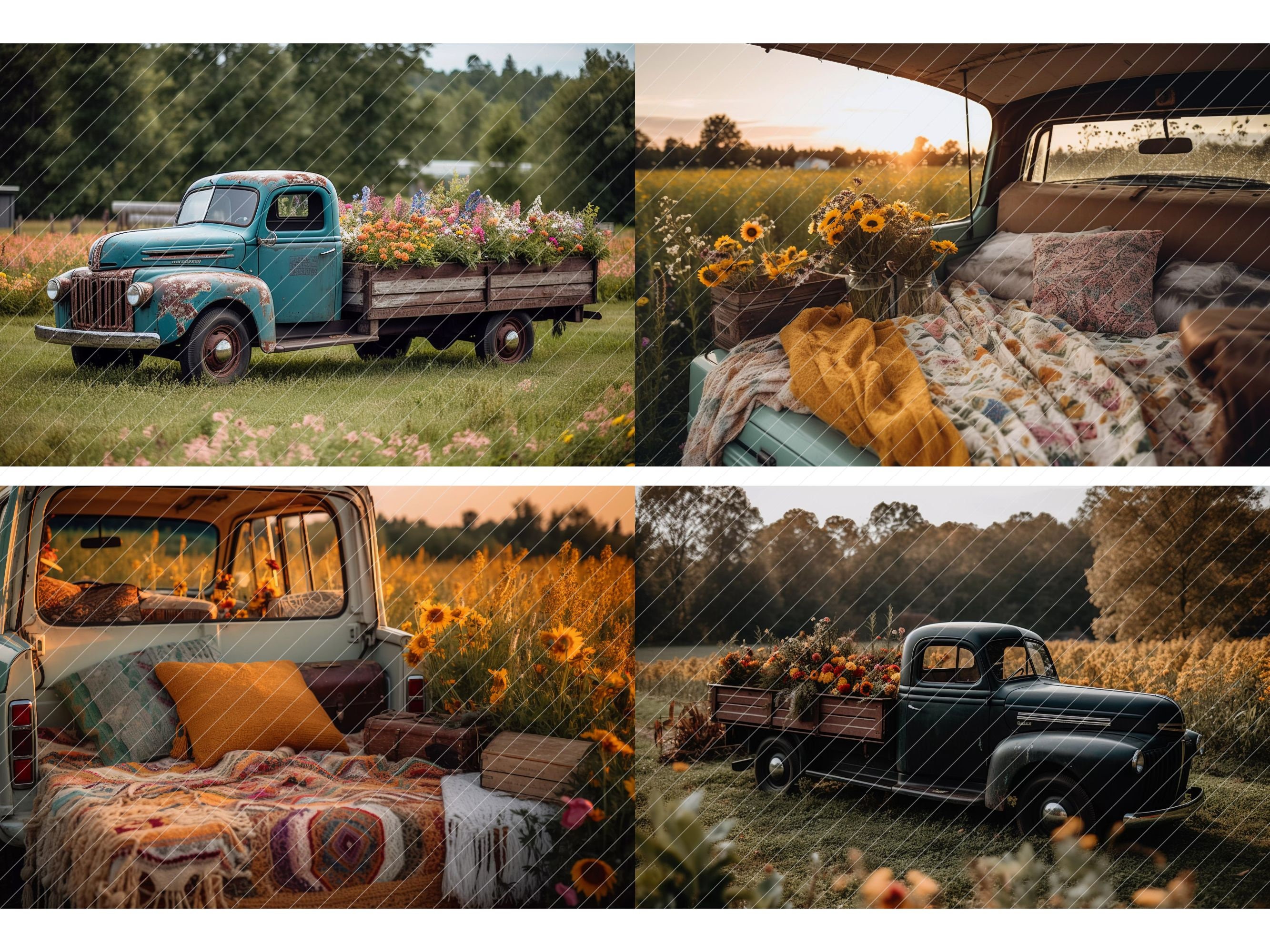 Vintage Pickup Truck Summer Digital Backdrops Kids Family - Etsy