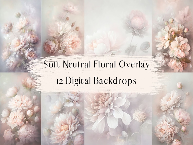 12 Soft Neutral Floral Fine Art Digital Backdrops Photoshop - Etsy