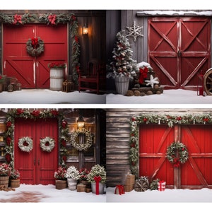 Christmas Barn Doors Digital Backdrops, Studio Backdrops Holiday Winter, Photoshop Overlays ...