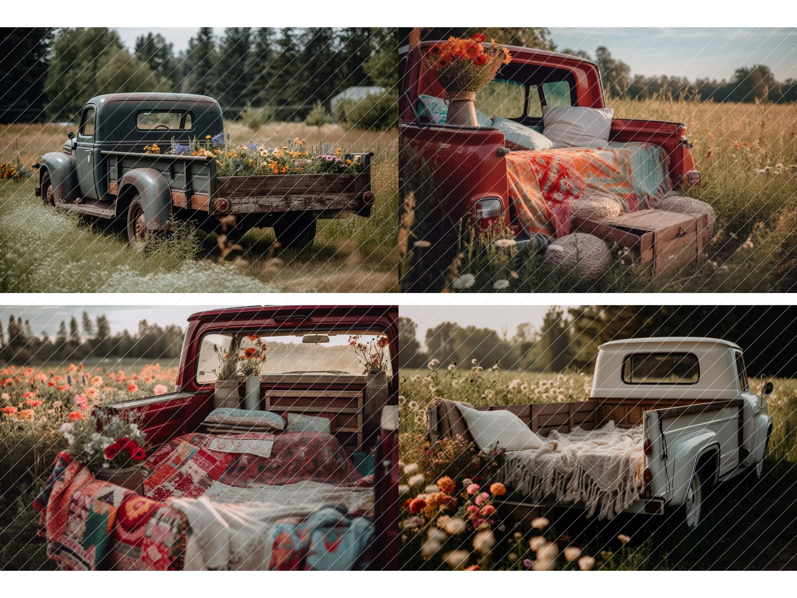 Vintage Pickup Truck Summer Digital Backdrops Kids Family - Etsy