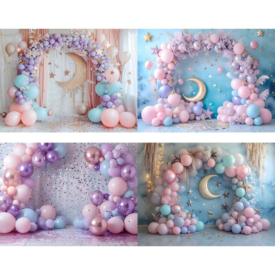 Lilac Moon Balloon Arch Digital Backdrops, Birthday Party, Cake Smash ...