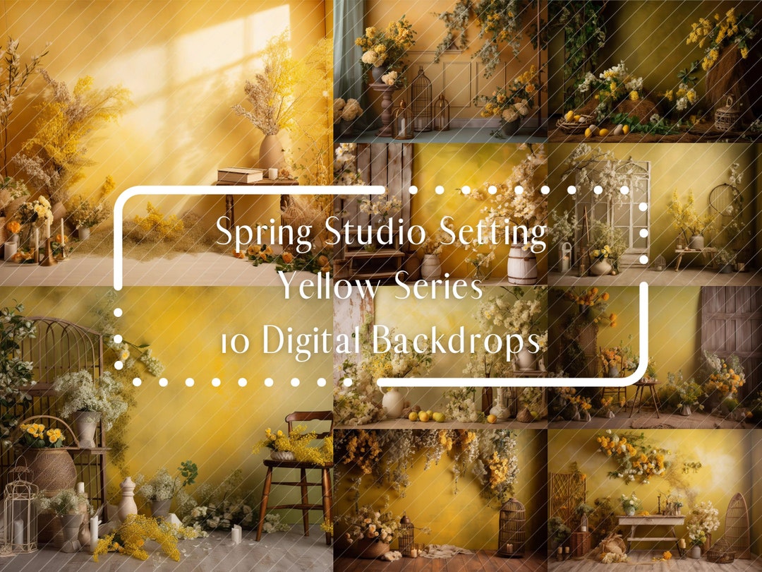 10 Spring Digital Backdrops Yellow Series, Mother's Day Mini Session ...