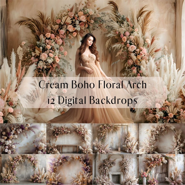 Cream Floral Digital Backdrops Maternity Backdrop Overlays Studio ...