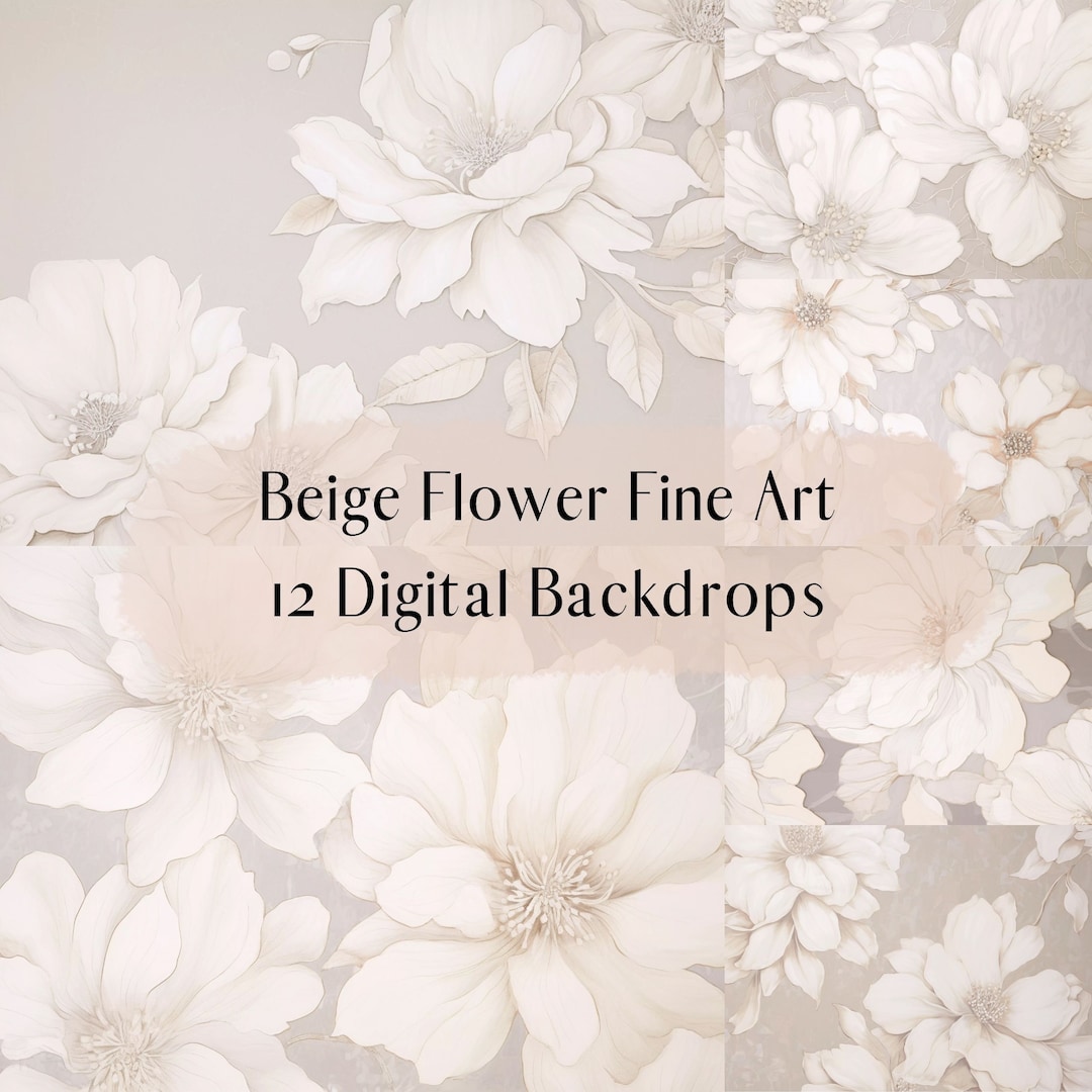 12 Fine Art Beige Flower Pattern Digital Backdrops, Photoshop Texture ...