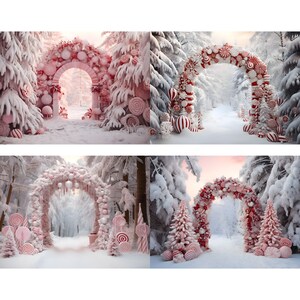 Christmas Peppermint Candy Cane Arch Digital Backdrops, Holiday Winter ...