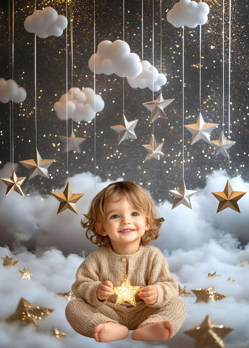 Cloud and Hanging Stars Digital Backdrops, Composite Backdrops Holiday ...