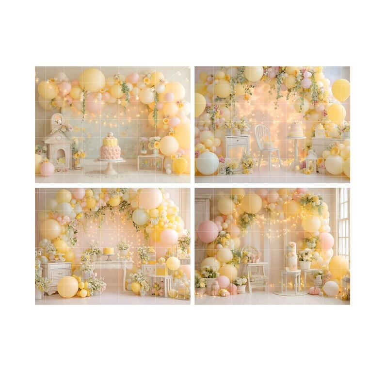 Yellow Floral Balloon Digital Backdrops, Child Photography Studio ...