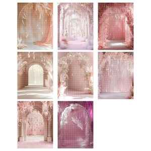 Pink Feather Gem Arch Digital Backdrops, Maternity Portrait Backgrounds ...