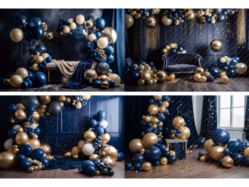 Indigo Balloon Arch Digital Backdrops Family Kids Maternity - Etsy