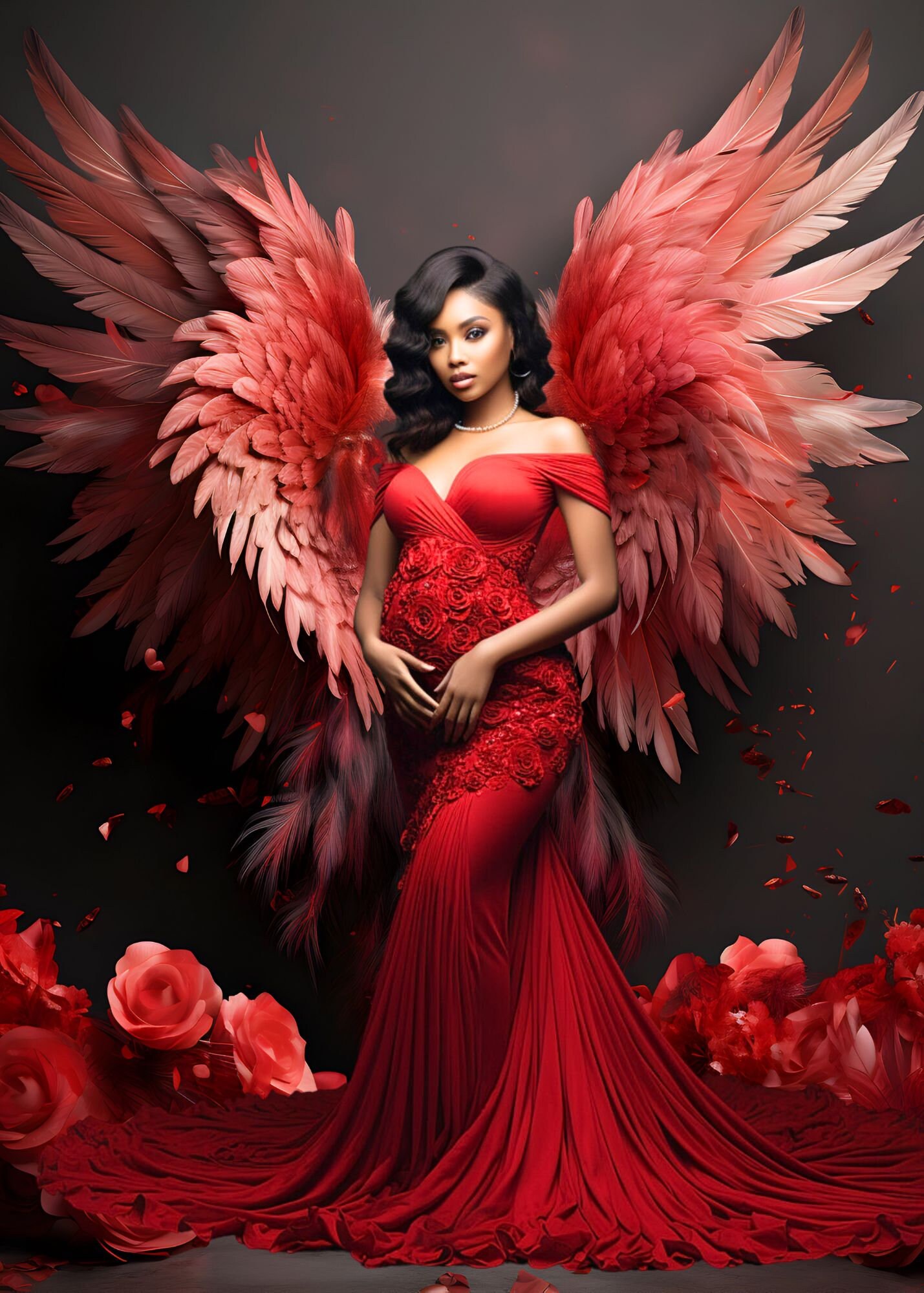 Red Rose Angel Wings Digital Backdrops, Maternity Boudoir Background ...