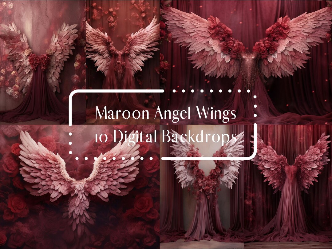 Maroon Angel Wings Digital Backdrops, Maternity Backdrop Overlays ...
