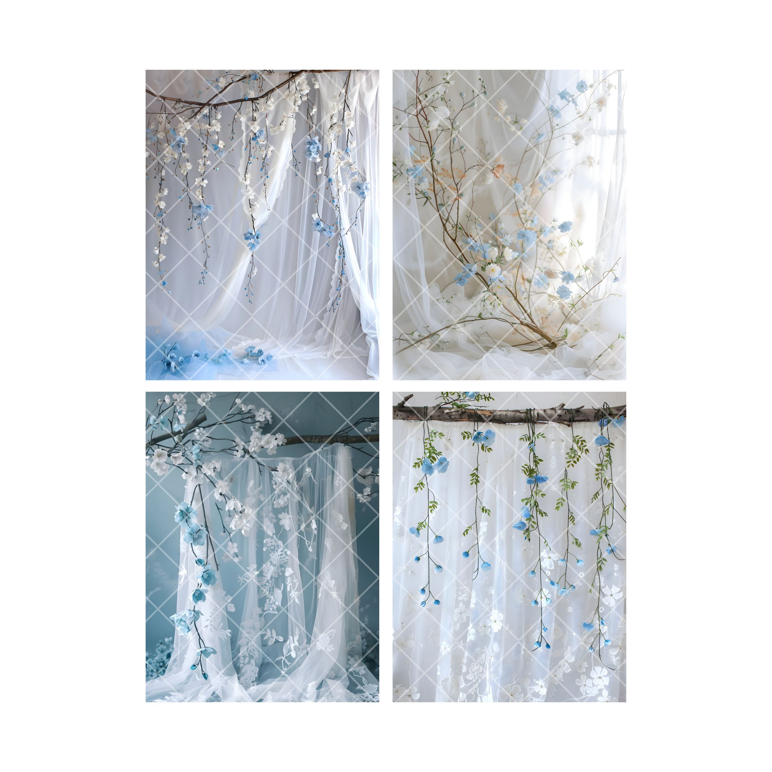 Fine Art Blue Floral Lace Drapery Digital Backdrops, Photoshop Overlays ...