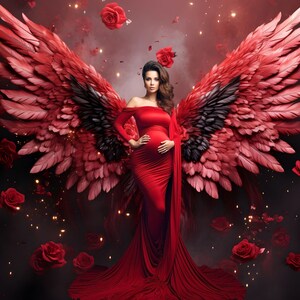 Red Rose Angel Wings Digital Backdrops, Maternity Boudoir Background ...