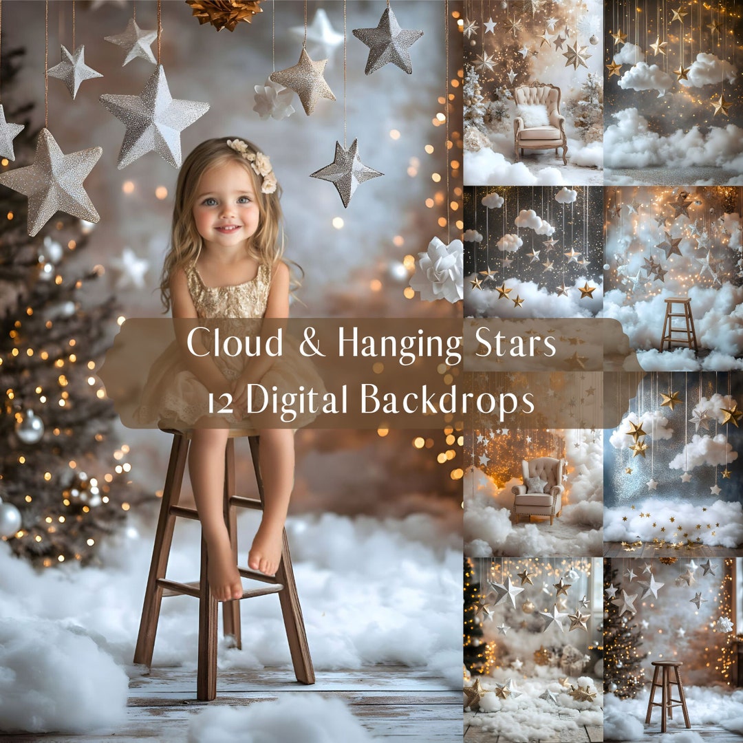 Cloud and Hanging Stars Digital Backdrops, Composite Backdrops Holiday ...