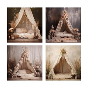 Boho Neutral Tent Digital Background, Studio Backdrop, Photoshop ...
