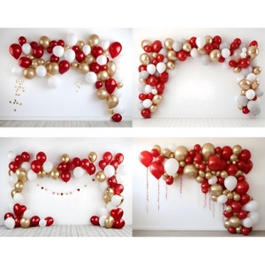 Red Gold Balloon Garland Digital Backdrops, Family Kids Maternity ...
