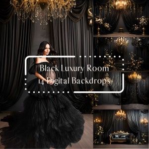 Black Luxury Room Digital Backdrops, Maternity Wedding Portrait Digital ...