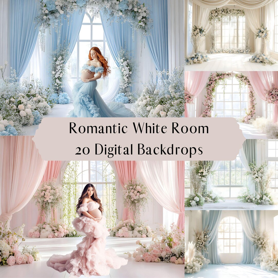 Romantic White Room With Big Windows Digital Backdrops, Maternity ...