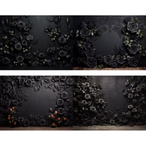 Black Rose Wall Digital Backdrops, Gothic Romantic, Photoshop Overlays ...