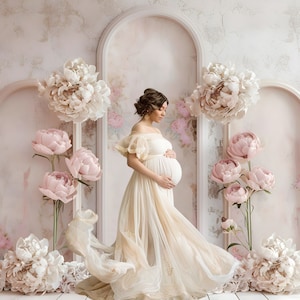 Pink Peony Floral Panel Digital Backdrops, Romantic White Rooms ...