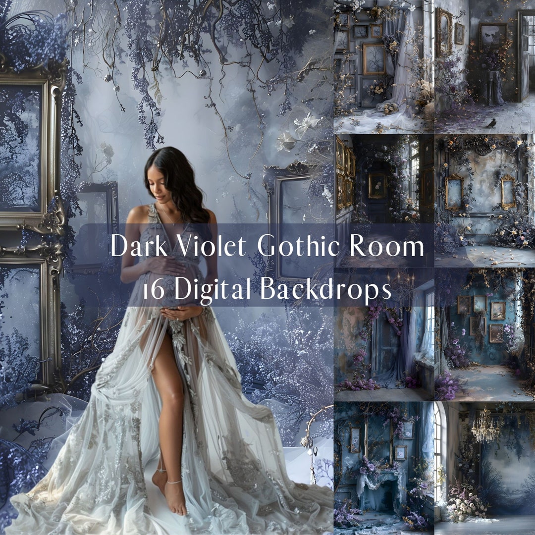Dark Violet Gothic Room Digital Backdrops, Fine Art Portrait, Photoshop ...
