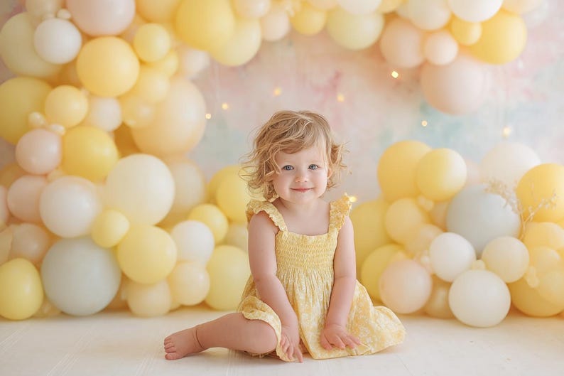 Yellow Floral Balloon Digital Backdrops, Child Photography Studio Backdrops, Photoshop Overlays ...