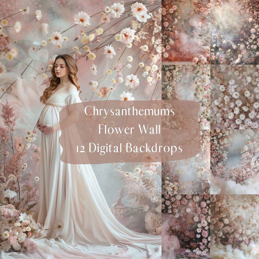 Soft Pink Flower Wall Digital Backdrops, Fine Art Floral Romance ...