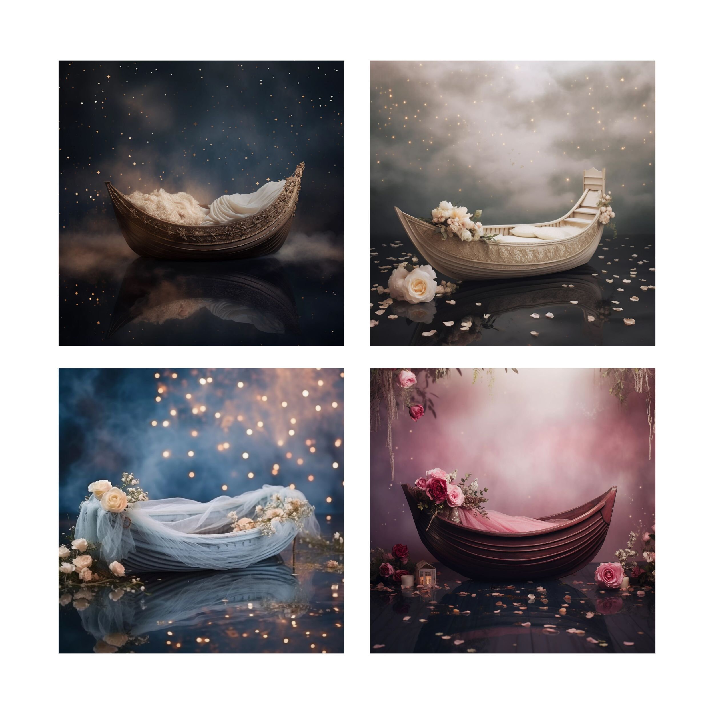Dreamy Floral Boat Digital Backdrops, Newborn Maternity Portrait Photo ...