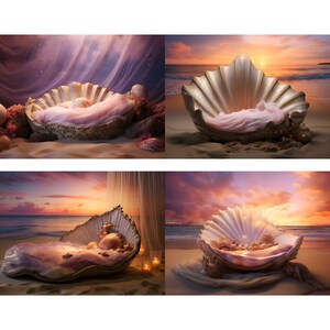 Mermaid Shell Bed Digital Backgrounds, Enchanted Composite Photo ...